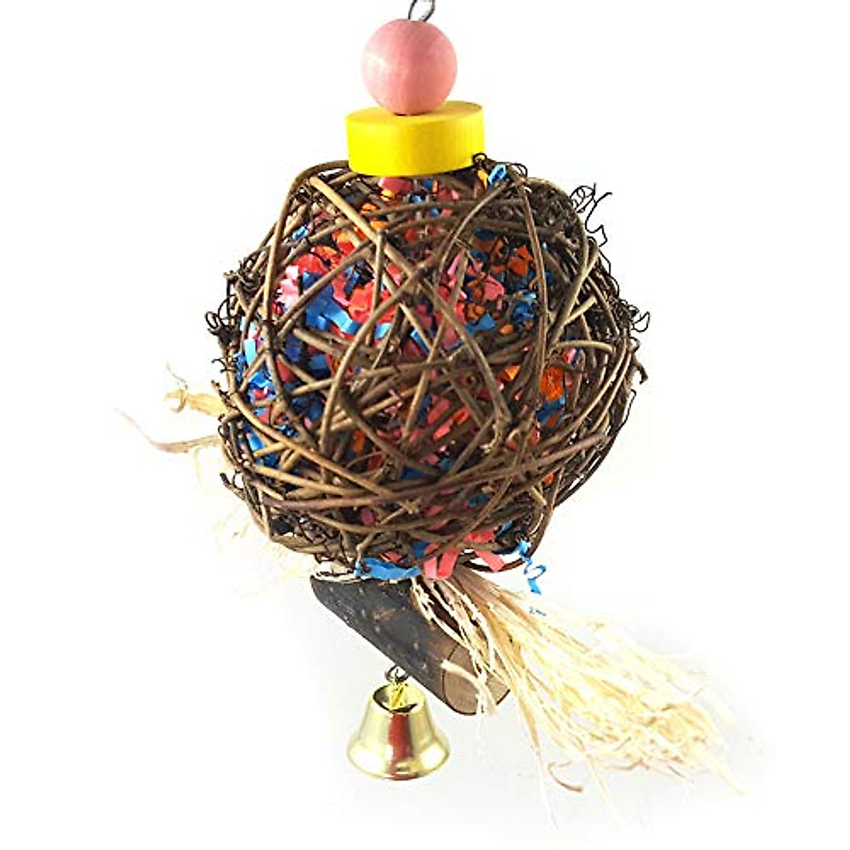 N/ hfjeigbeujfg Bird Toy,Parrot Cage Chewing Toys Small Parrot Chewing Toy Rattan Ball with Paper Strips for Budgie Parakeet Bird - Random Color