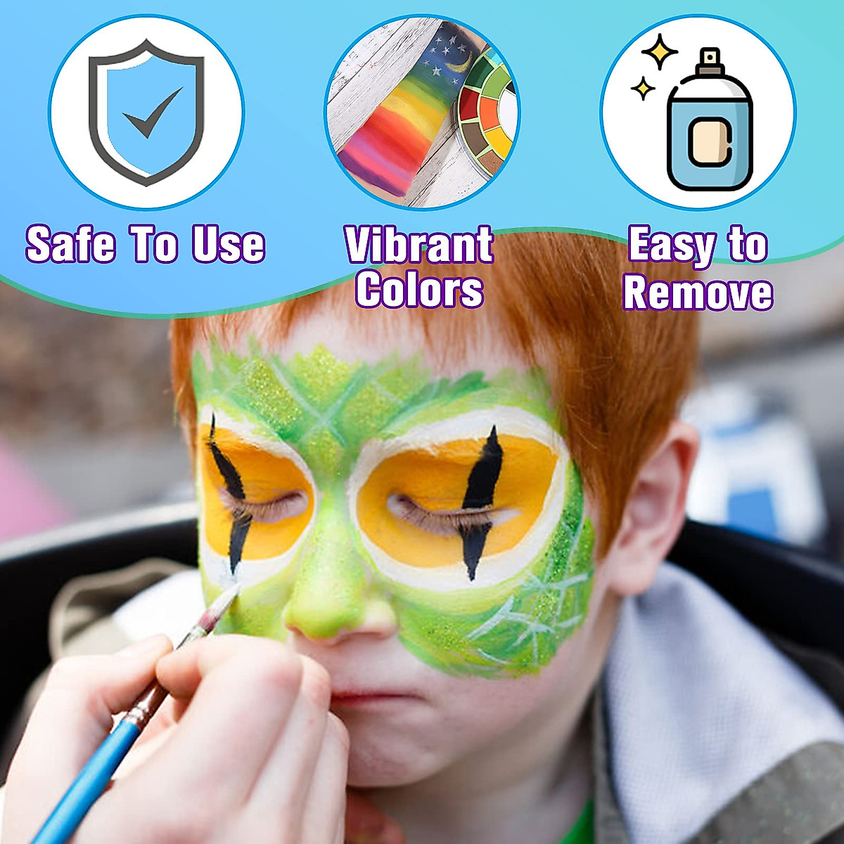 BOBISUKA Face Body Paint Kit - 25 Colors Water Activated Painting Makeup Palette + 10 Blue Artist Paint Brushes Set Large Black & White Ideal for Halloween, SFX, Theater, Cosplay, Parties and Costume