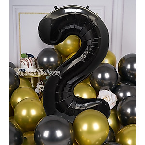 AULE 40 Inch Big Black 2 Balloon Number Large Foil Helium Number Balloons 0-9 Jumbo Giant Happy 2nd Birthday Party Decorations for Boy or Girl Huge Mylar Anniversary Party Supplies