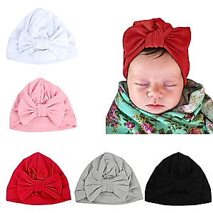LERTREE 5 Pack Baby Solid Knot Hats Baby Girls Toddler Turban Bow Cap Infant Head Cap