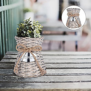 Cabilock Shabby Chic Wicker Vase Rustic Rattan Woven Flower Basket Farmhouse Platner Garden Plant Baskets Natural Flower Pot Wedding Table Centerpiece