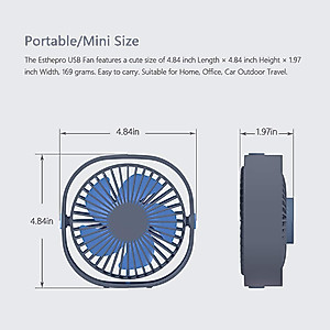 Esthepro USB Desk Fan, Portable Desktop Table Cooling Fan, Three Speeds Adjustable, USB Connection Power, Strong Quiet Wind, Great for Office Home Outdoor Car Travel (Navy Blue)