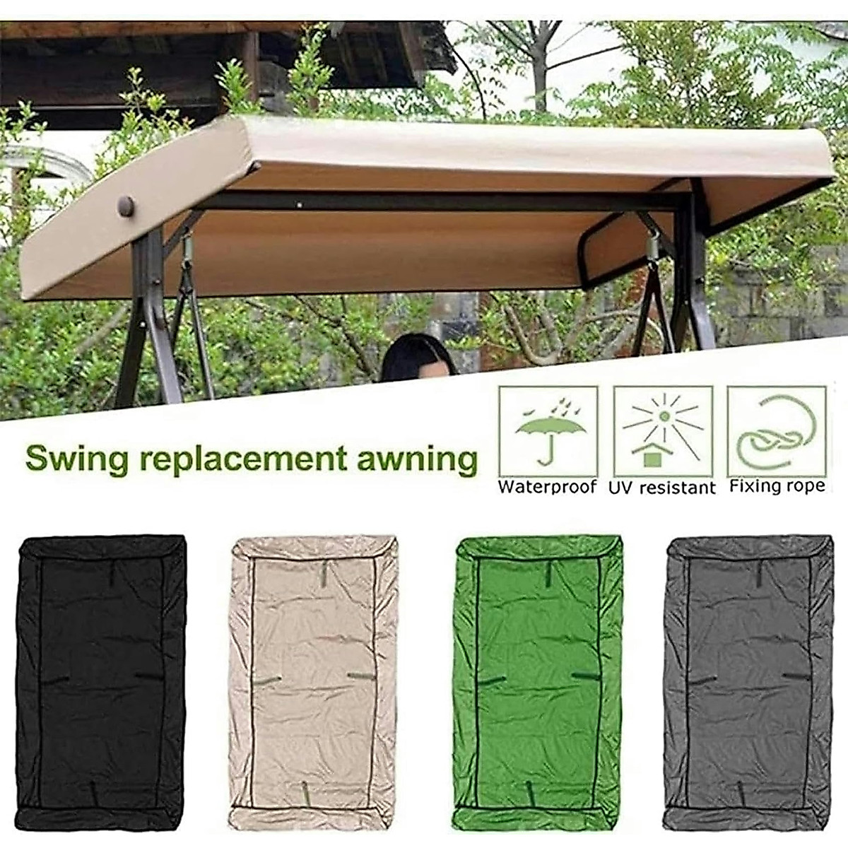 BTURYT 210D Oxford Cloth Patio Swing Top Cover with 4 Reinforced Corner Pockets,Replacement Canopy for Swing Seat 3 Seater Garden Hammock Cover-(top Cover only)