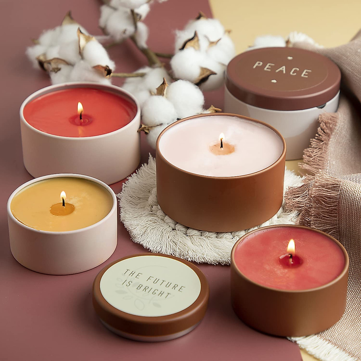 Hearth & Harbor Tin Candle Jars for Making Candles - DIY Candle Containers with Lids - Metal Candle Jars - Bulk Tins Storage for Candle - (12 Pieces) - (8 Ounces) - Solid Peach and Copper