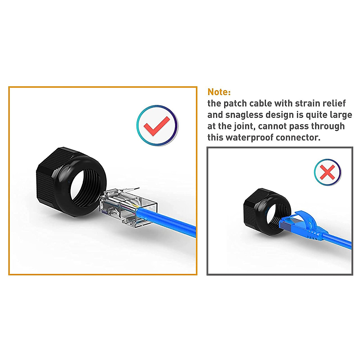 Tedgetal Waterproof RJ45 Connector 2 Pack IP68 Cat6/Cat5E/Cat5 Coupler Shielded for Outdoor Ethernet LAN Cable Extender Female to Female