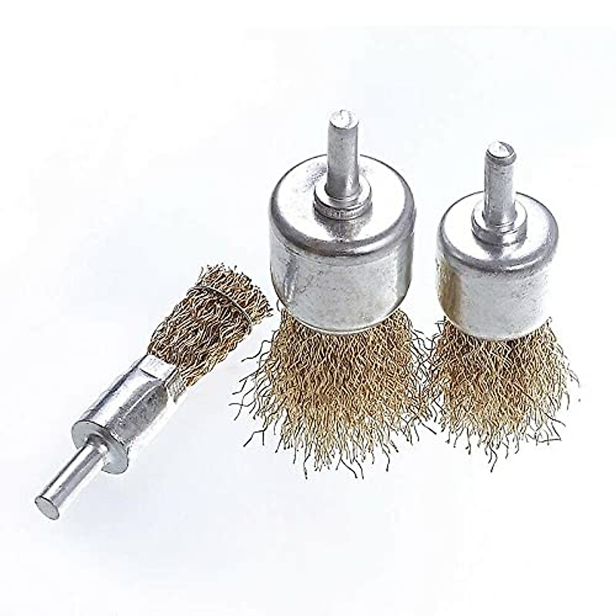Mixiflor 18 Pack Wire End Brush Set, Wire Brush for Drill ,6 Sizes 0.012" Brass Coated Crimped Wire Wheel for Drill 1/4 Inch Shank, for Drill Attachment