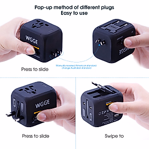 Travel Adapter,WGGE Multi-Nation Travel Adapter, All-in-one International Power Adapter with 2.4A Dual USB,Worldwide Power Adapter Wall Charger for US,UK,EU,AU,ASIA Cover more than150 countries BLACK
