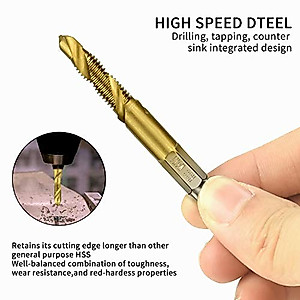 BAYTORY 7Pcs Titanium Combination Thread Drill and Tap Set, Metric HSS M3-M10 Screw Tapping Countersink Bit Tool 1/4" Hex Shank (Titanium Coated)