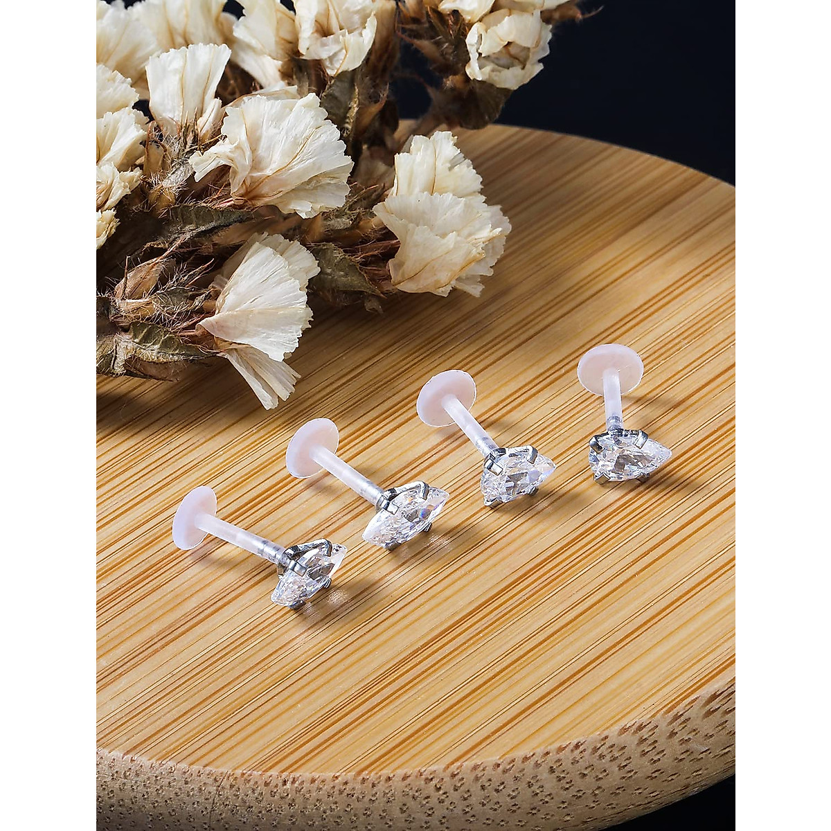 Lcolyoli 32PCS 16G Forward Helix Tragus Cartilage Earring Studs Push Top Labret Monroe Lip Ring Retainer 8MM Barbell Body Piercing Jewelry for Women Men Girls