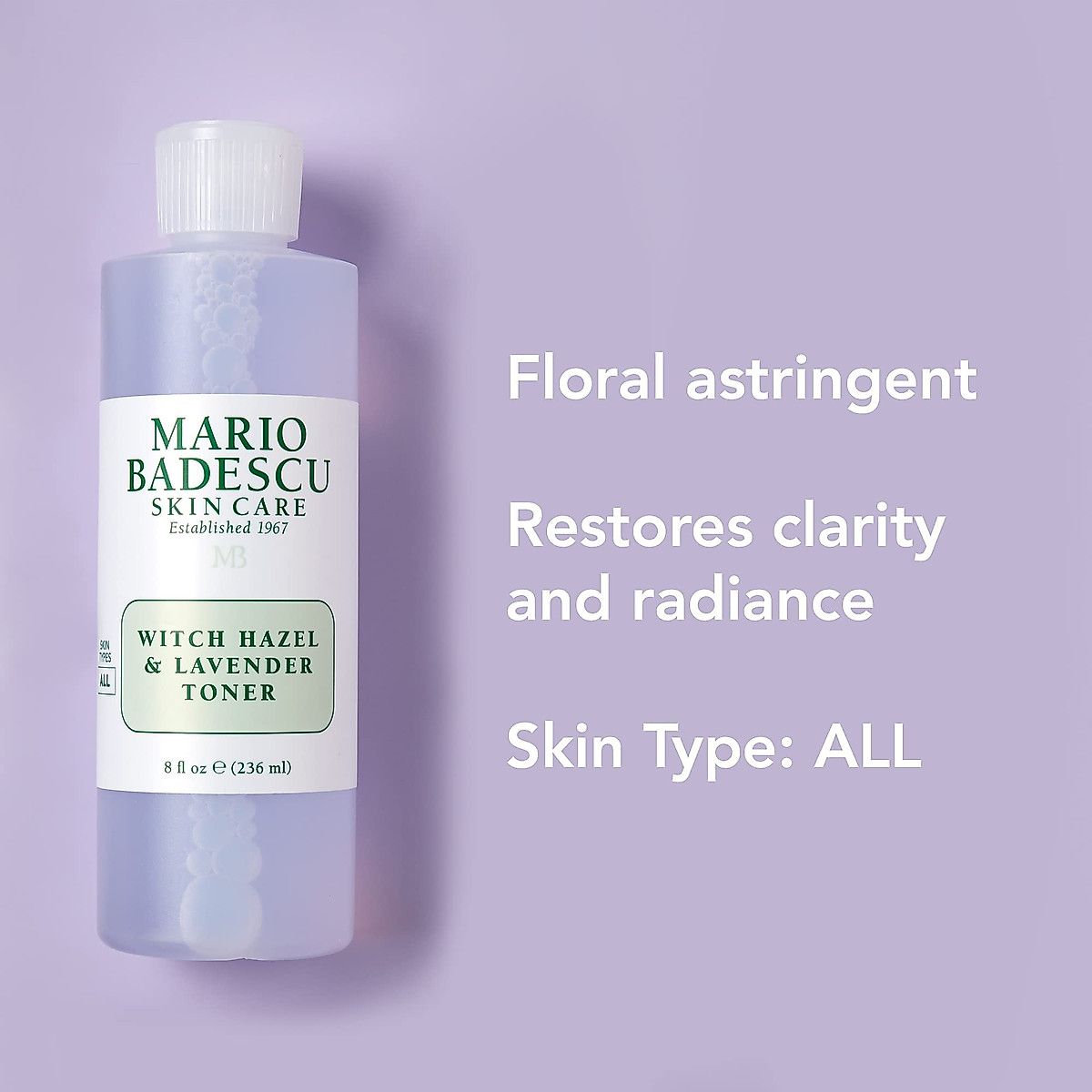 Mario Badescu Alcohol Free Witch Hazel and Lavender Facial Toner for Aging Skin, Infused with Aloe Vera, Face Toner for Combination or Dry Skin, 8 Fl Oz