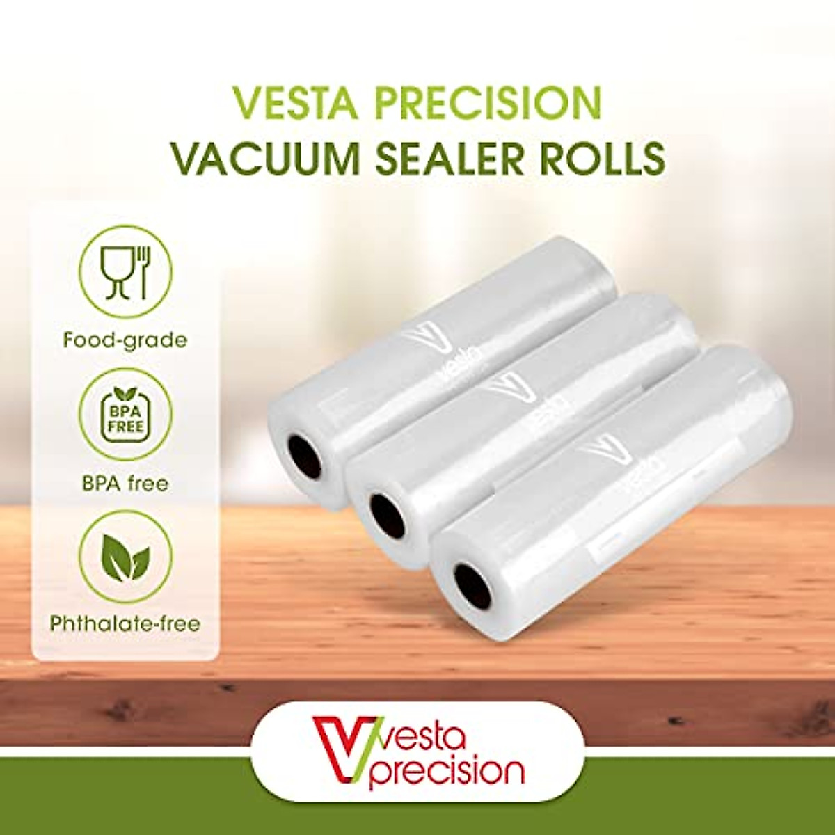 Vesta Precision Vacuum Seal Rolls | Clear and Embossed | 8” x 50’ and 11” x 50’ | 2 Pack | Great for Food Storage and Sous Vide