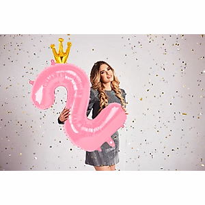 40 Inch Pink Number Balloon 0-9(Zero-Nine) with Crown, Big Size Happy Birthday Balloon, Foil Helium Big Number Balloon for Birthday Party,Wedding, Anniversary (PINK 2)