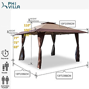 PHI VILLA 13'x13' UV Block Sun Shade Gazebo Canopy with Hardware Kits, Gazebo Shade for Patio Outdoor Garden Events, Brown