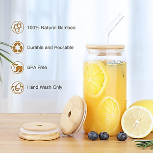 6 Pack Bamboo Lids for Glass Cups, Fit for 16oz 20oz Beer Can Glass and Regular Mouth Mason Jars, Natural Bamboo Lids with Straw Hole