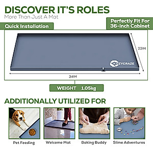 Cozycraze Under Sink Mat 𝟮𝟮𝘅𝟯𝟰 Inches, Durable Slip Resistant Silicone Under the Sink Mat with Drain Hole on Edge for Bathroom and Kitchen Cabinets, Under Sink Mats for Kitchen Waterproof (Grey)