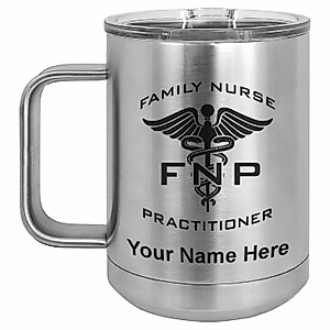 LaserGram 15oz Vacuum Insulated Coffee Mug, FNP Family Nurse Practitioner, Personalized Engraving Included (Stainless Steel)