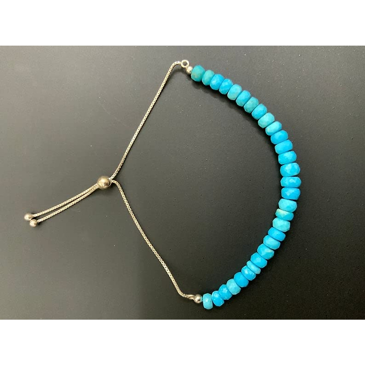 Natural Sleeping Beauty Turquoise Sterling Silver Graduated Bead Slider Bracelet 10inch,Turquoise Beaded Bracelet,Turquoise Jewelry, Silver Bracelet, Blue, 10 Inch