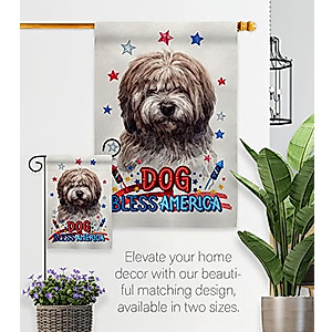 Breeze Decor Patriotic Brindle Tibetan Terrier Garden Flag-Set Wood Dowel Dog Puppy Spoiled Paw Canine Fur Pet Nature Farm Animal Creature House Banner Small Yard Gift Double-Sided, Made in USA