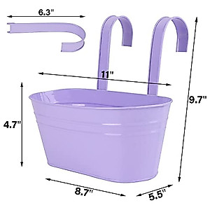 Glory Island 5 Pcs Hanging Flower Pot, Metal Iron Bucket Fence Hanging Planters for Outdoor Plants, Planter Box with Detachable Hooks for Railing Balcony Garden Yard