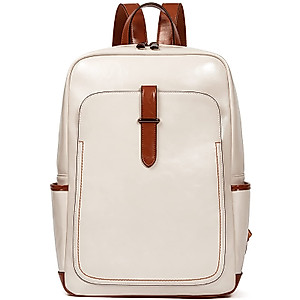 Telena Leather Laptop Backpack for Women 15.6 inch Computer Backpack College Travel Daypack Bag Crocodile Grain