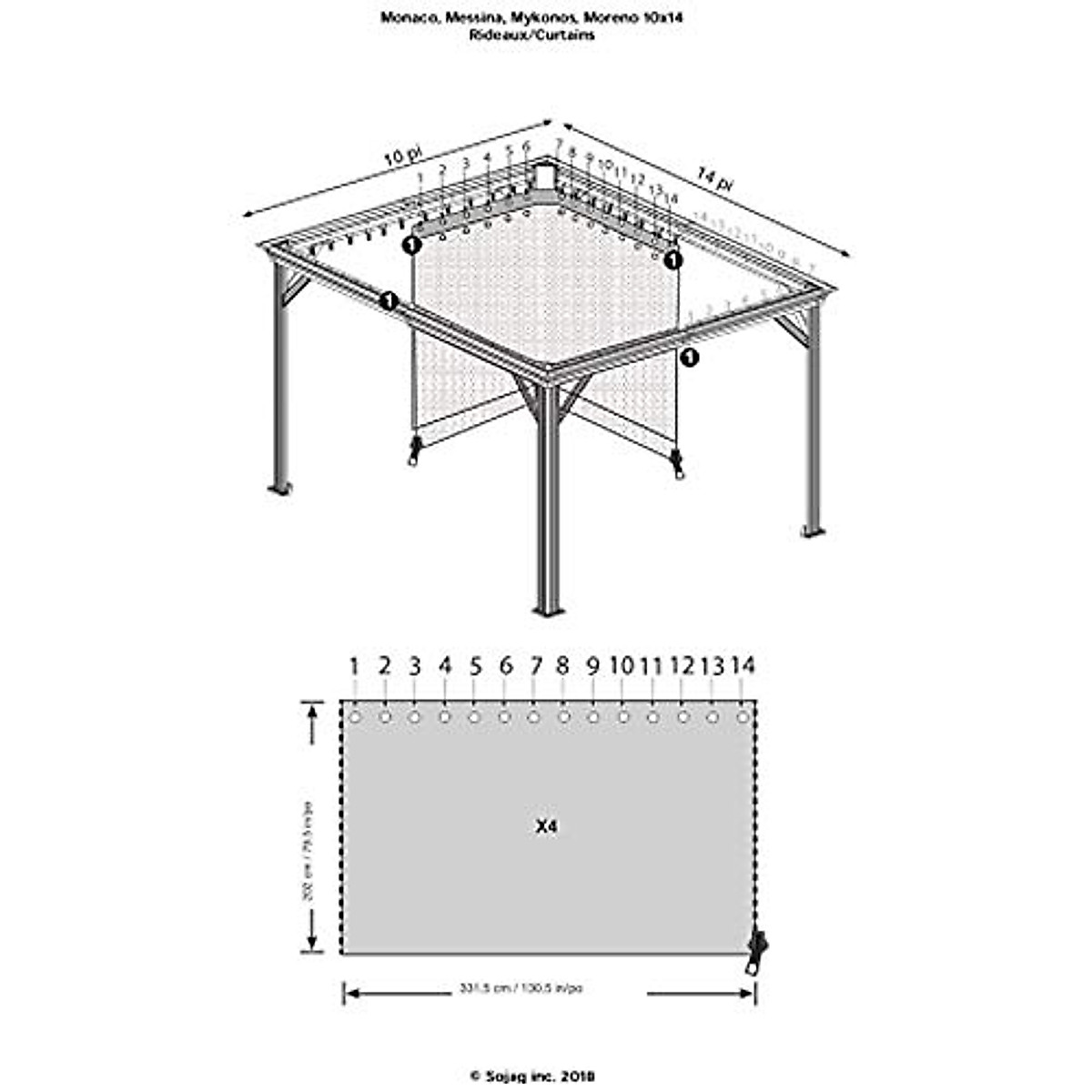 Sojag Accessories Set of 4 10' x 14' Curtains for Monaco/Messina/Mykonos Outdoor Gazebo Models - Grey