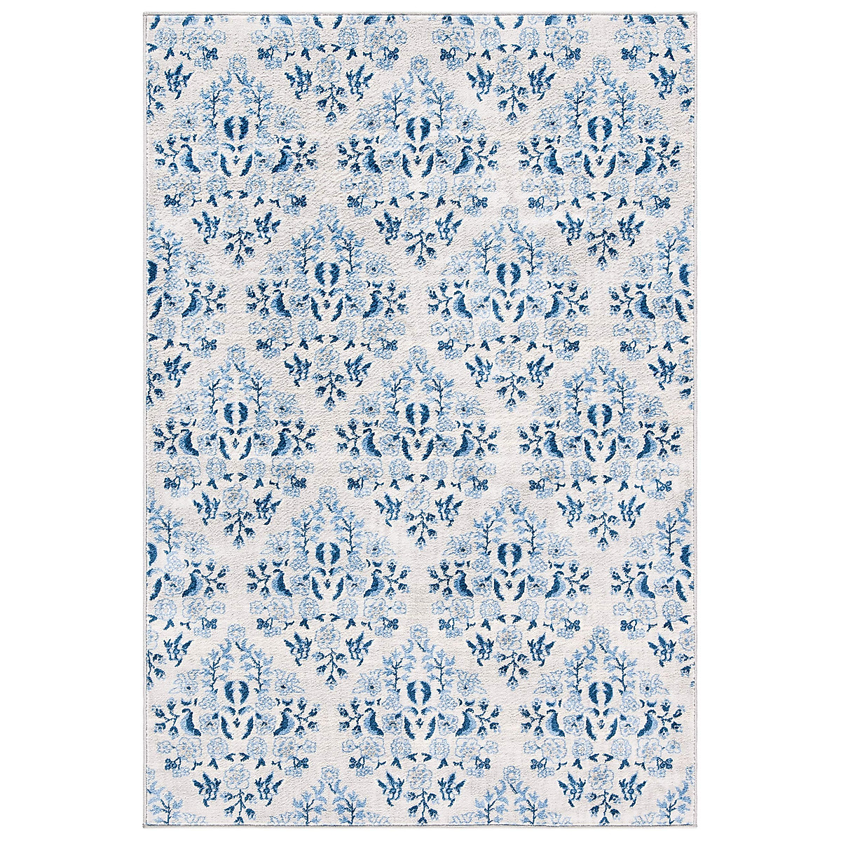 SAFAVIEH Brentwood Collection 4' x 6' Cream/Blue BNT856D Floral Shabby Chic Trellis Non-Shedding Living Room Bedroom Accent Rug