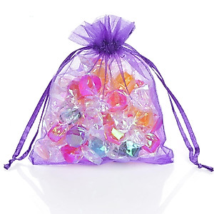 Bskifnn 100pcs Organza Bags Satin Drawstring Organza Pouch Mother's Day Valentine's Day Halloween Candy Bags Wedding Party Favor Gift Bag Jewelry Bags 3.54''x4.33''(9x11cm) (Purple)