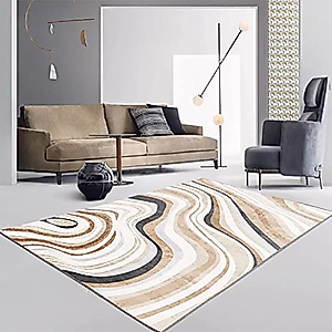 FINOREN Artistic Abstract Area Rug.Cream and Brown,4x6 Feet,Suitable for Bedroom,Living Room,Apartment,Machine Washable Non-Slip Soft Modern Interior Rug,Smudge-Proof,Non-Shedding.