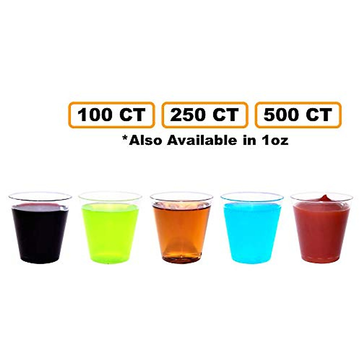 100 Shot Glasses Premium 2oz Clear Plastic Disposable Cups, Perfect Container for Jello Shots, Condiments, Tasting, Sauce, Dipping, Samples