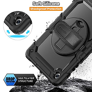SEYMAC Case for Samsung Galaxy Tab S6 Lite 10.4'' 2024/2022/2020 (SM-P620/P610/P615), Heavy Duty Full-Body Shockproof Protective Case with Screen Protector, Rotating Stand, Hand/Shoulder Strap, Black