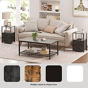 TUTOTAK End Table with Charging Station, Side Table with 2 USB Ports and Outlets, Nightstand with Cloth Drawer, Set of 2, Couch Table, Greige TB01BG052