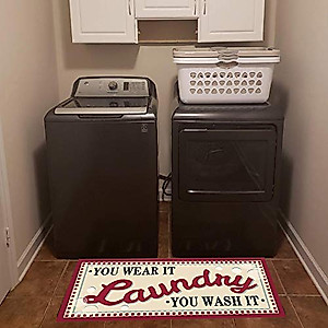 ZOVSON Vintage Style Laundry Room Mat Rug Non-Skid Rug Carpet Farmhouse Washhouse Mat Rubber Runner Rug Bathroom Rugs Red 20" x 47"