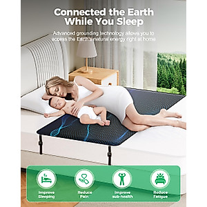 Grounding Mat for Bed, BOVEREY Grounded Earth Connected Grounding Pad for Sleeping, Grounding Sheets Mattress Cover Grounding Kit, Grounding Cord & Tester Included (Queen)