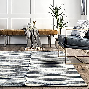 nuLOOM Reba Handmade Abstract Striped Wool-Blend Flatweave Area Rug, 8' x 10', Blue