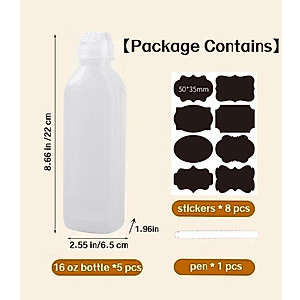 ANNICEE Condiment Squeeze Bottles 16 Oz 5 Pack with Flip Top Cap, BPA-free Sauce Squirt Bottles For Oil,Ketchup,Water,BBQ-Condiment Set of 5 with 8 Labels and1 pen (16-oz-Bottles-5)