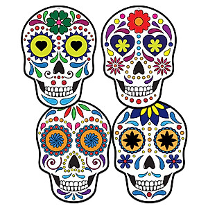 FaCraft Day of Dead Sugar Skulls Decorations,20pcs Dia de Los Muertos Skulls Sign Mexican Fiesta Skeleton Hanging Sign for Halloween Party Decorations Supplies