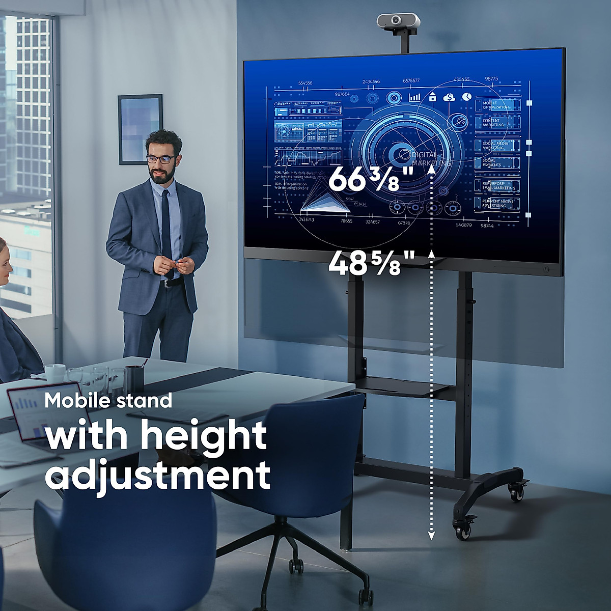 ONKRON Mobile TV Stand for 50-100 Inch TV up to 265 lbs, Heavy Duty TV Stand Adjustable Height with +5/-5° Tilt - max VESA 1000x600 Portable TV Stand on Wheels/TV Cart Rolling TV Stand Tall Black