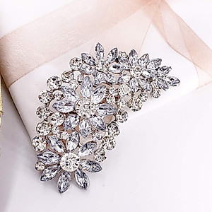 LAXPICOL Vintage Clear Austrian Crystal Flower Leaf Bouquet Clusters Large Big Brooch Pin for Women Wedding Broach