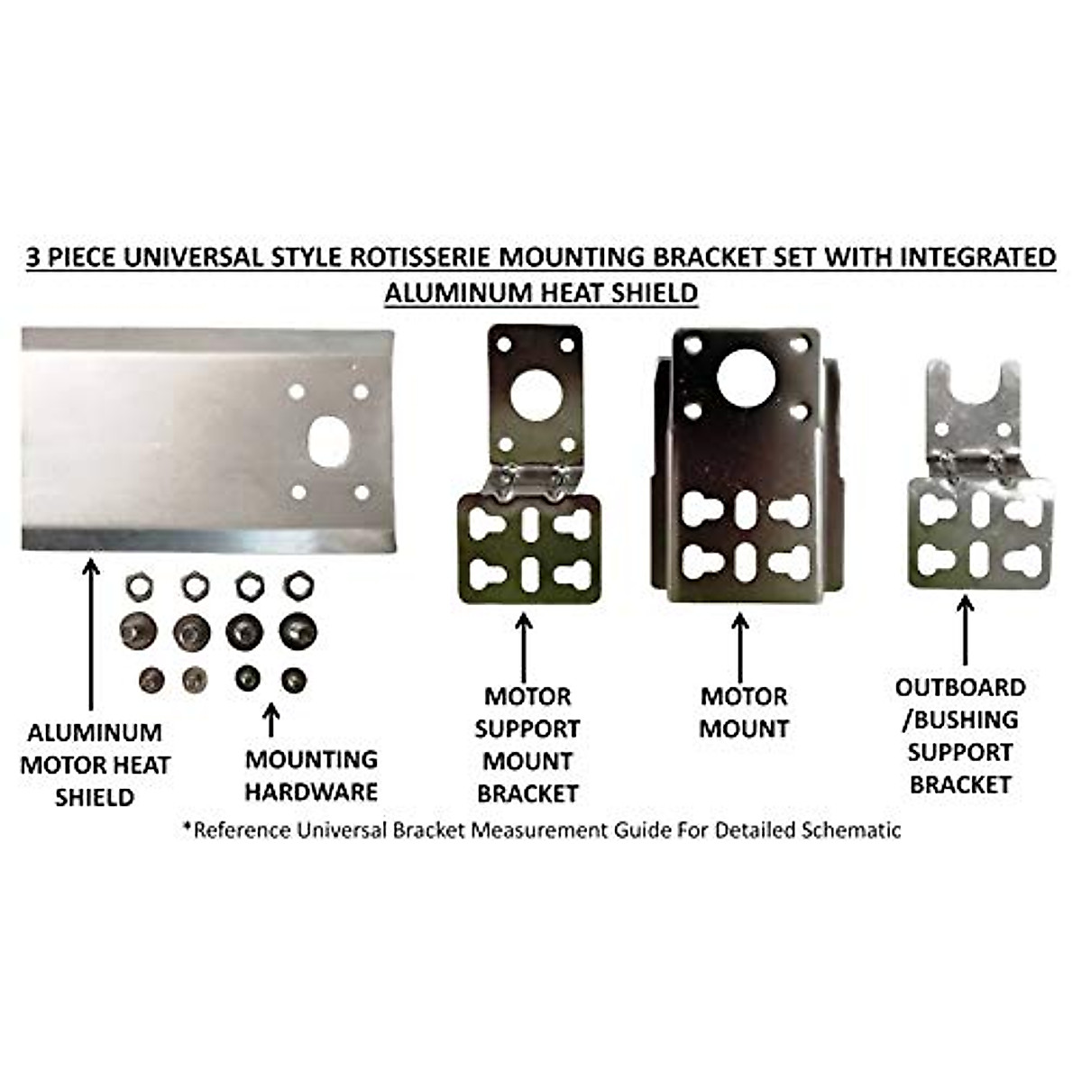 OneGrill Chrome Steel Universal Style Grill Rotisserie Mounting Bracket Set with Integrated Aluminum Heat Shield