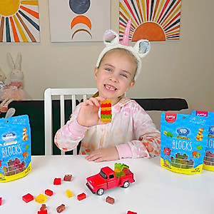 AMOS 4D Gummy Blocks Candy Bricks, Edible Building Block Gummies for Kid's Lego Theme Party, Funny Cupcake Topper Decoration, Resealable 3.53oz Bag (Pack of 3)