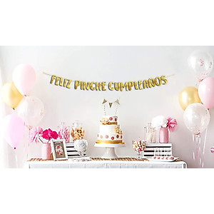 Feliz Pinche Cumpleaños Gold Glitter Banner, Spanish Happy Birthday Banner, Fiesta Mexican Themed Birthday Party Decorations