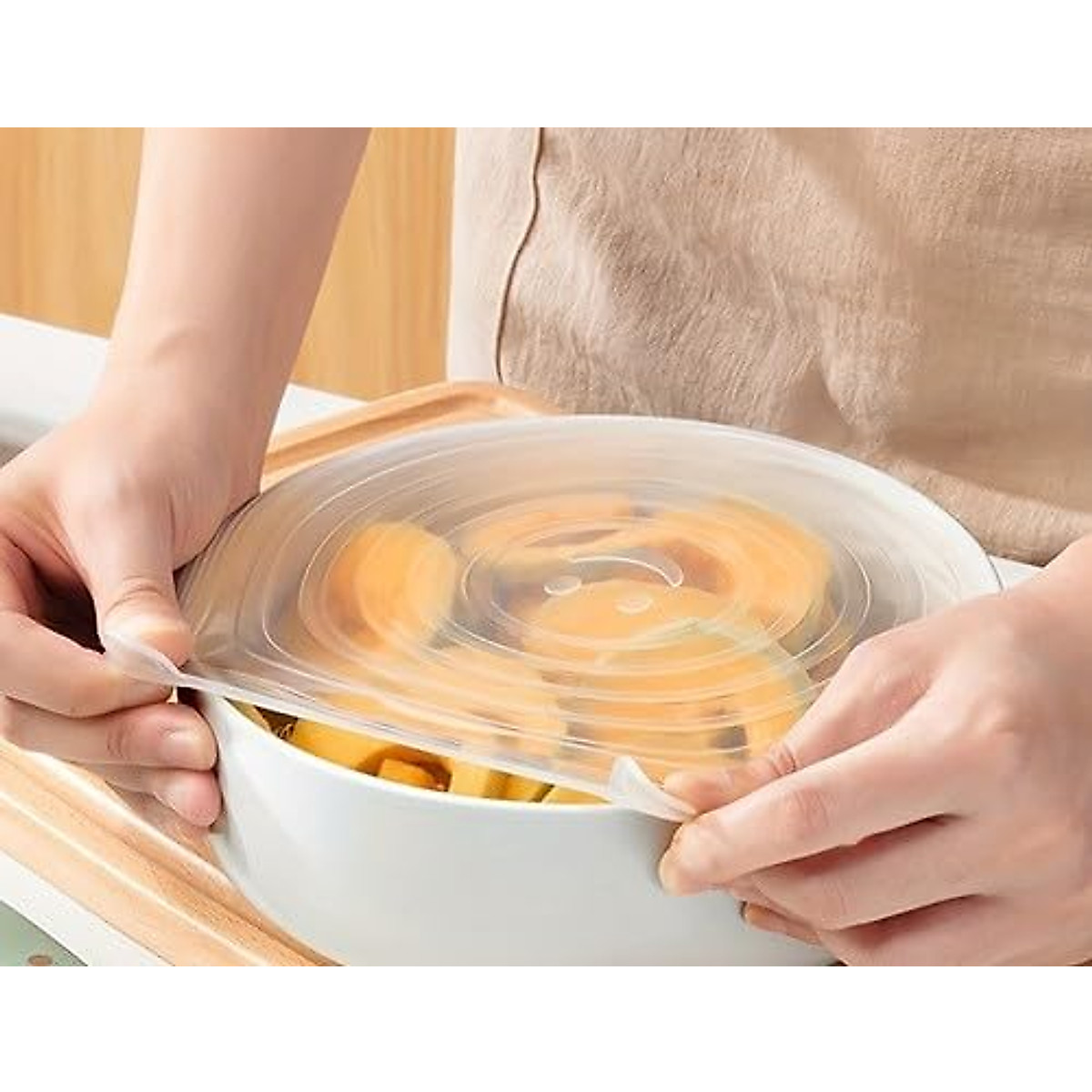 COZY HOME Silicone Lids For Food And Bowls, 6 Pcs Premium Stretch Silicone Lids For Food Storage, 6 Sizes Reusable Stretch Eco Lids For Food And Bowls White