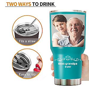Personalized Photo Tumbler, Custom Coffee Mug Double Sides Print Stainless Steel Insulated Cup, Customized Travel Mug for Him Her Men Women Friends Gift for Fathers Day Birthday Christmas