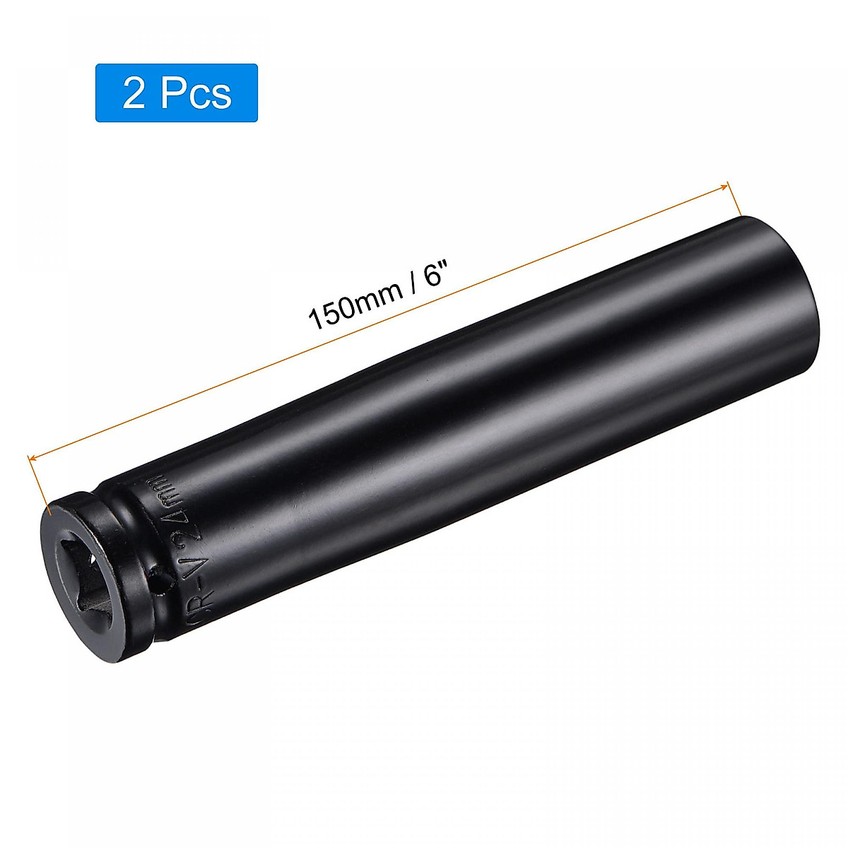 uxcell 1/2" Drive by 24mm Deep Impact Socket, Heat-Treated CR-V Steel 6" Length, 6-Point Metric Sizes 2 Pcs