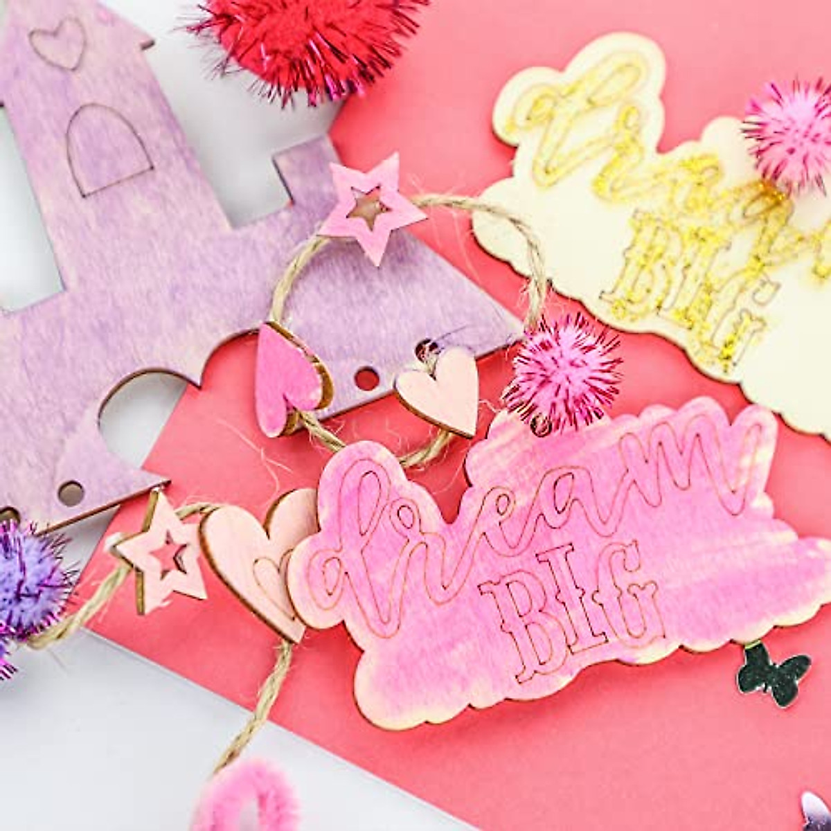 Livholic Card Making Kit for Girls with Purple & Pink Cardstock Paper Pipe Cleaners Googly Eye Foam Sheet Wood Die Cut Pom Poms Sequins All in One Craft Supplies & Materials Box for 8-12 Kids