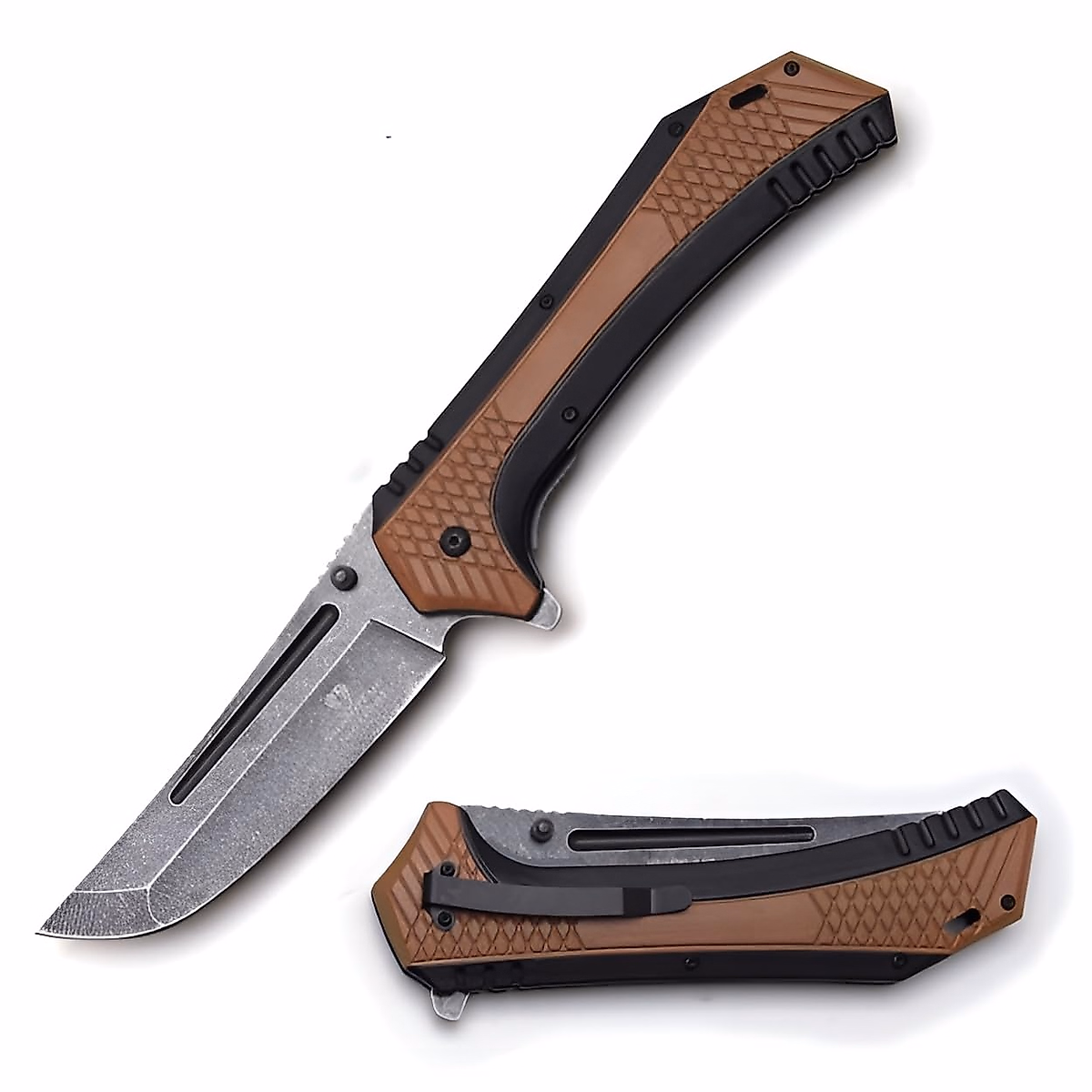 Snake Eye Tactical 12" Heavy Duty Stonewashed Blade Ultra Smooth One Hand Opening Folding Pocket Knife Limited Edition Collectors Knife - Ideal for Recreational Work Hiking Camping (Brown)