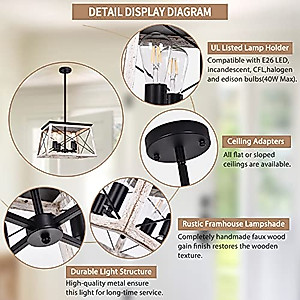 Merbotin Farmhouse Chandelier for Dining Room, Rustic Kitchen Island Light Fixture, White Wood Distressed Large Pendant Light, 4 Light Chandelier Hanging Ceiling Light for Entryway Hallway Foyer