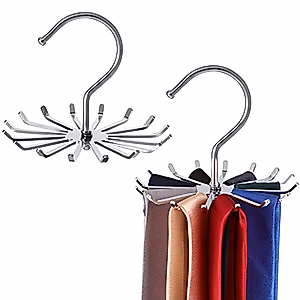 Belt Hanger for Closet Stainless Steel Scarf Tie Rack Metal Belt Organizer Purse Hanger Belt Holder for Men Women Scarves Clothes Bags Shoes Coats Hats Jewelry Handbags 16 Hooks Each (Silver, 2)