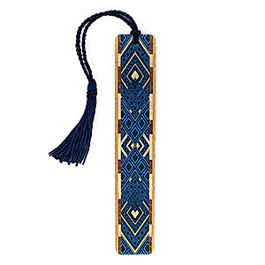 Argyle (Blue) Wooden Bookmark with Tassel - Made in USA - Also Available Personalized