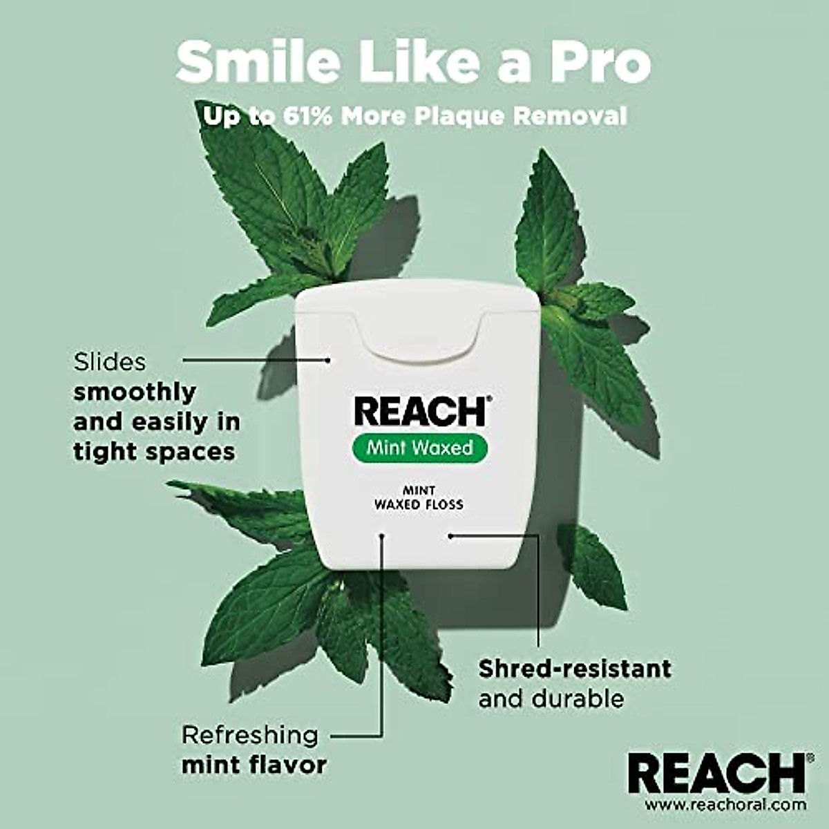 REACH Mint Waxed Floss 55 Yards (Pack of 6)